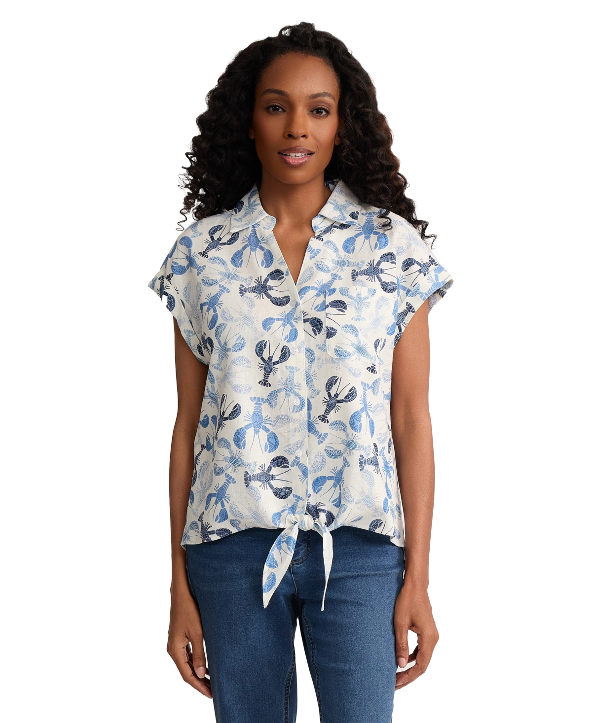 Click here for Jones New York Womens Collared Neck Tie-Front Top... prices