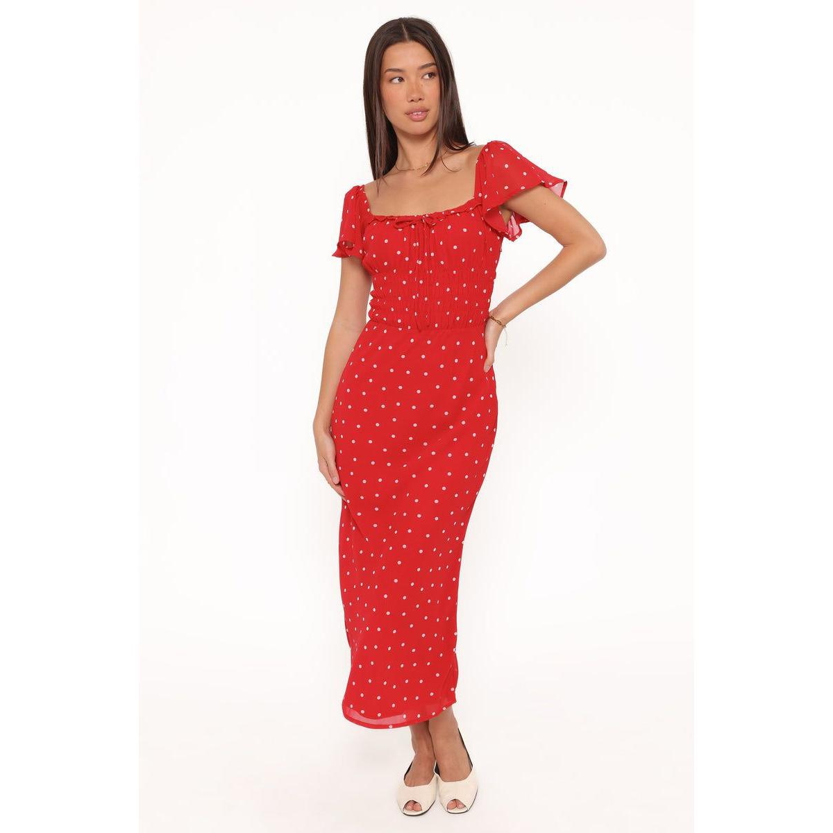 Click here for Petal and Pup Womens Sherrie Maxi Dress - Red polk... prices