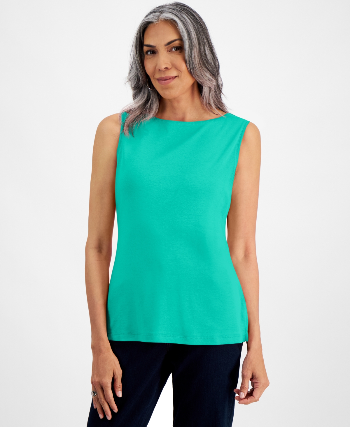 Click here for Style & Co Womens Cotton Boat-Neck Sleeveless Top... prices