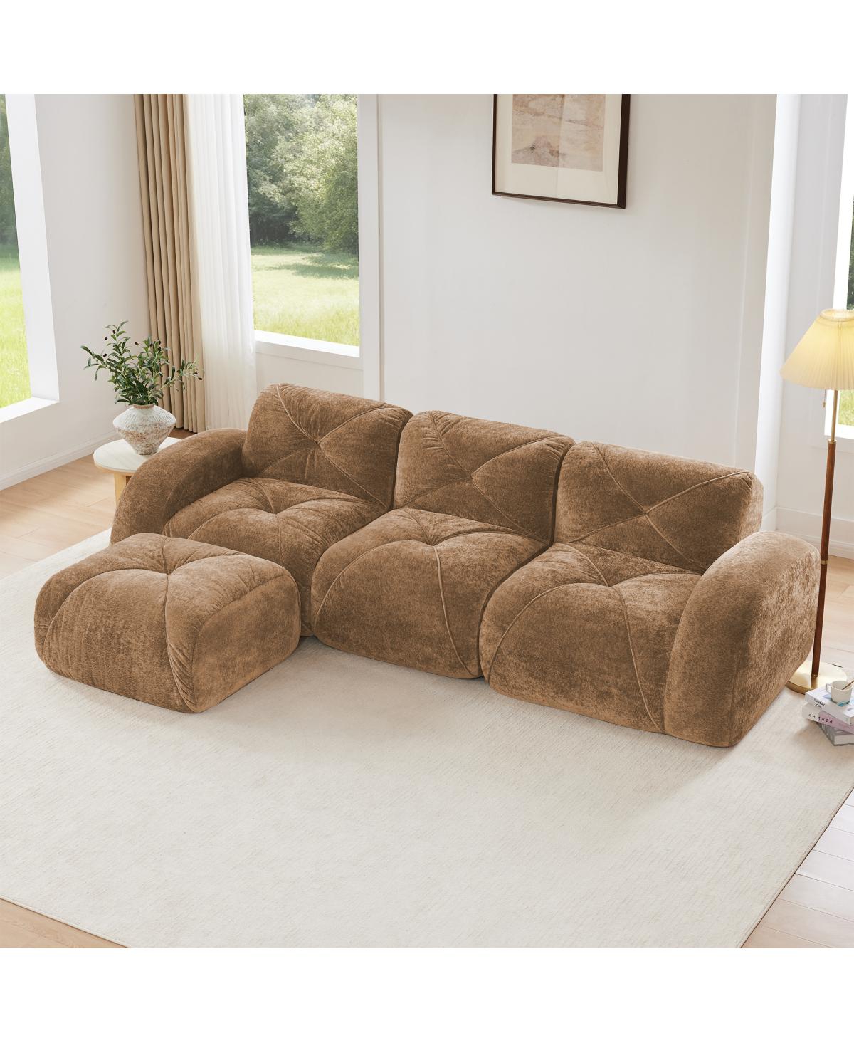 Click here for Streamdale Furniture Camel L-Shaped Velvet Sofa wi... prices