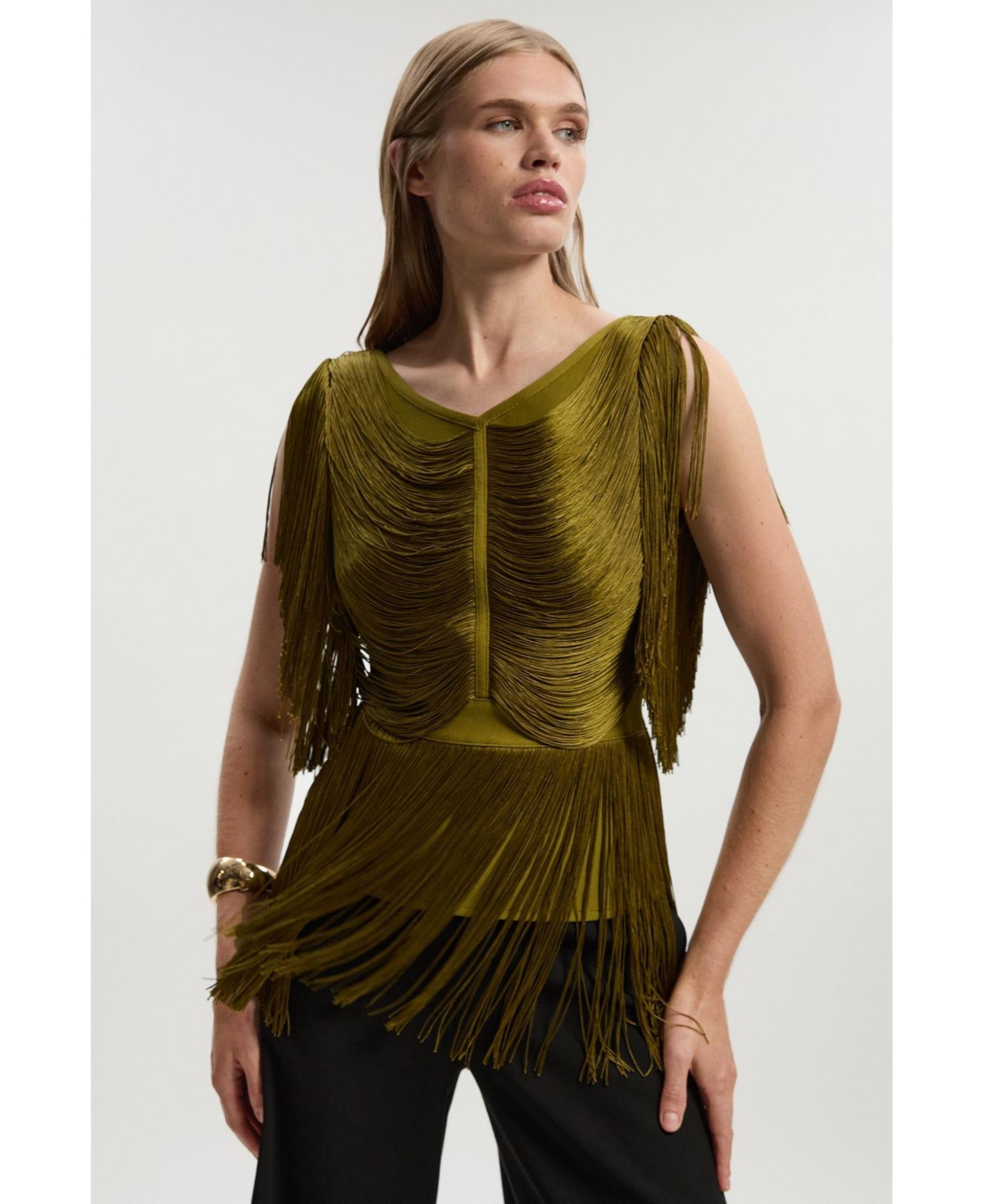Click here for Karen Millen Womens Draped Fringe Knitted Top - Ol... prices