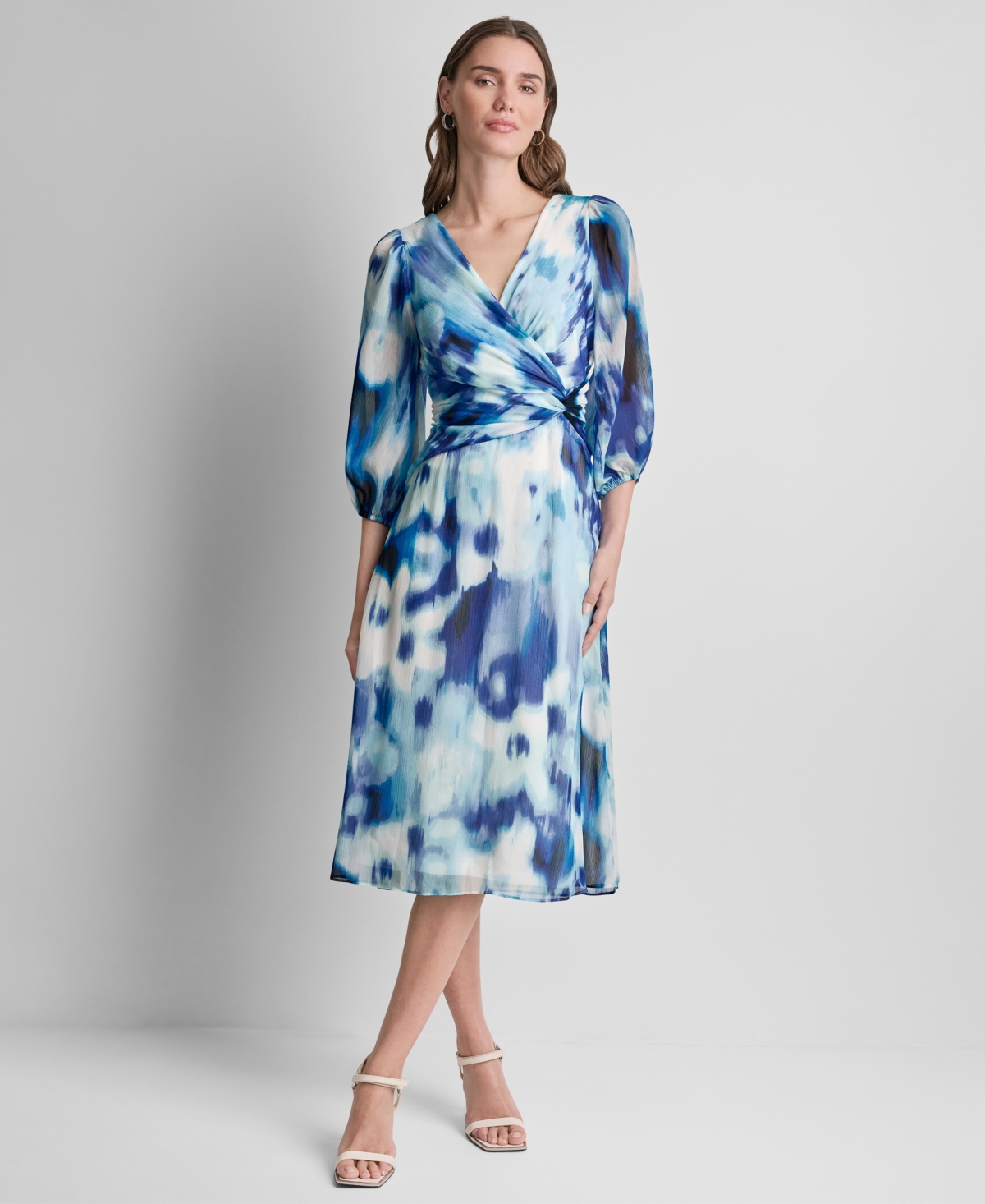 Click here for Dkny Womens 3/4-Balloon-Sleeve Surplice Neck Knot... prices