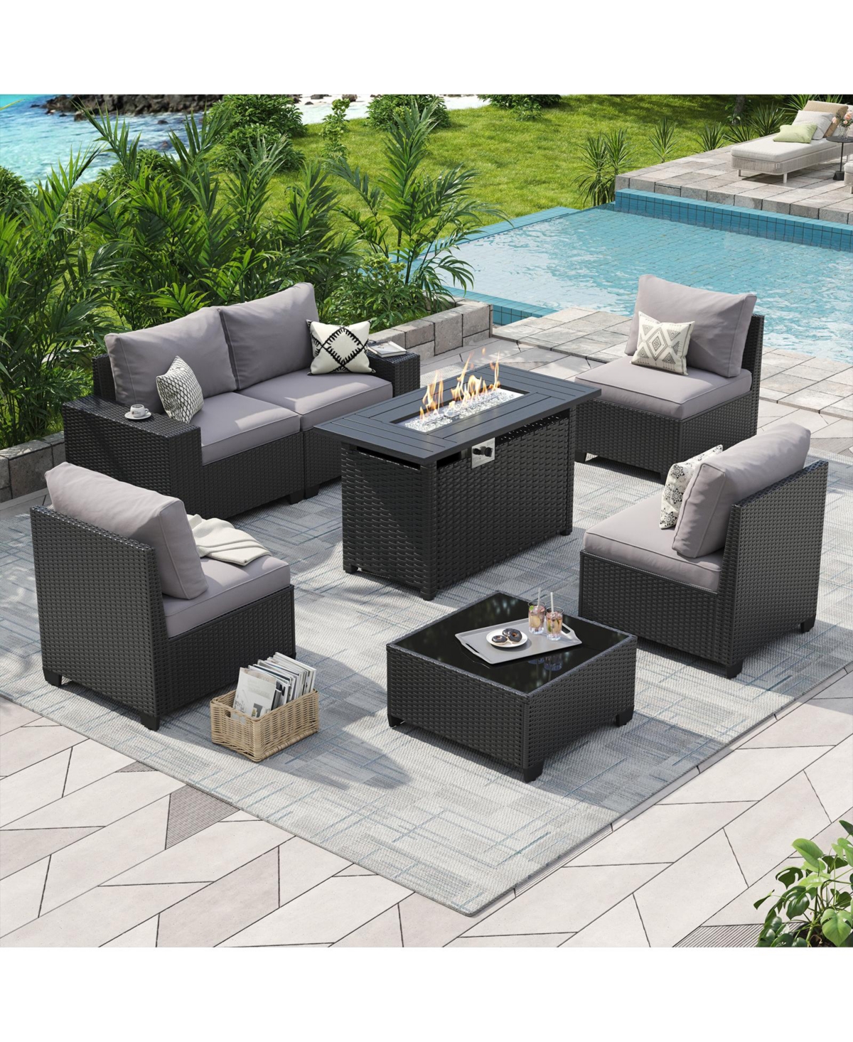 Click here for Aoxun 7-Piece Black Wicker Outdoor Sectional Sofa... prices