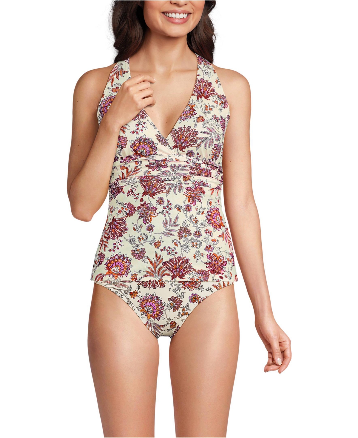 Click here for Lands End Womens V-Neck Plunge X Back Tankini Top... prices