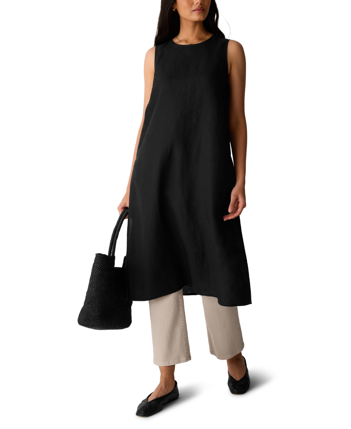 Click here for Eileen Fisher Womens Round Neck Tunic Top - Black prices