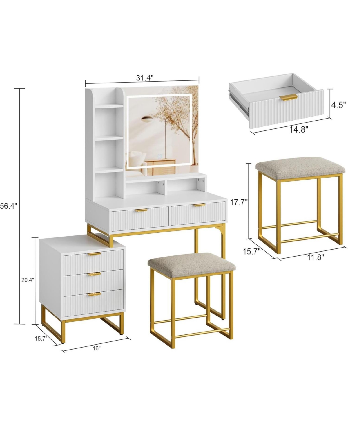 Click here for gaomon Makeup Vanity Set with Led Mirror 5 Drawers... prices