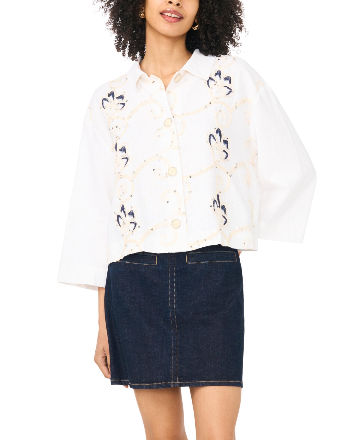 Click here for Vince Camuto Womens 3/4-Length-Sleeve Button-Up Sh... prices