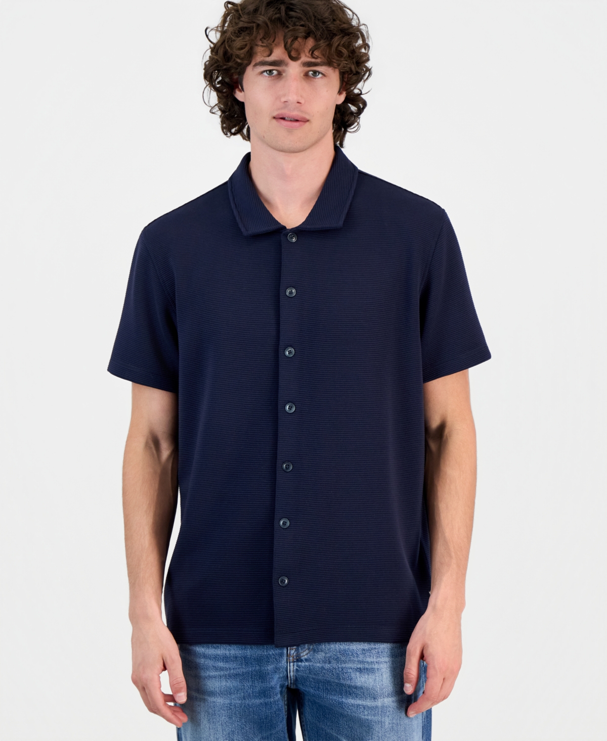 Click here for Guess Mens Arin Solid Knit Short-Sleeve Shirt - SM... prices