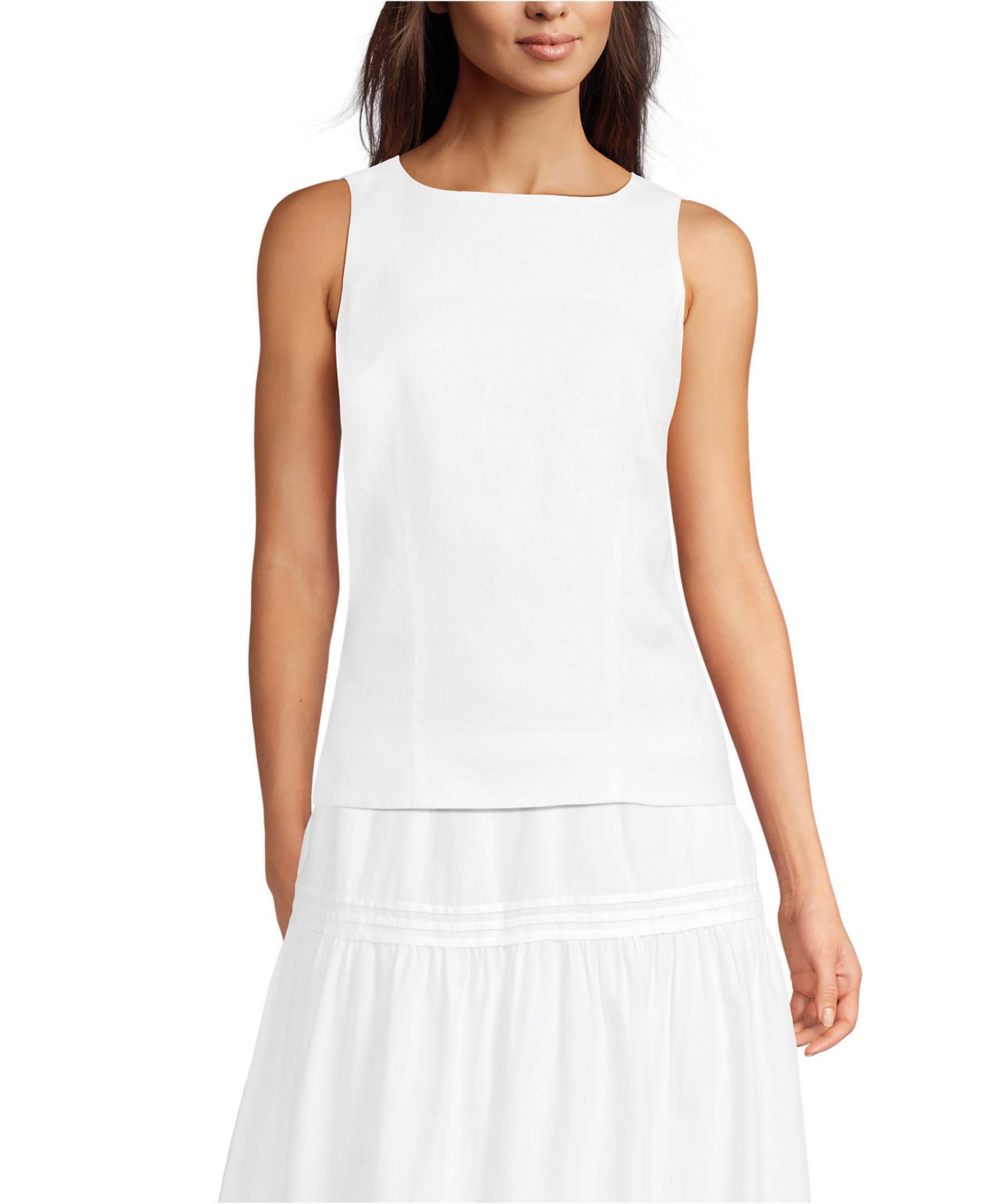 Click here for Lands End Womens Linen Sleeveless Peplum Top - Whi... prices