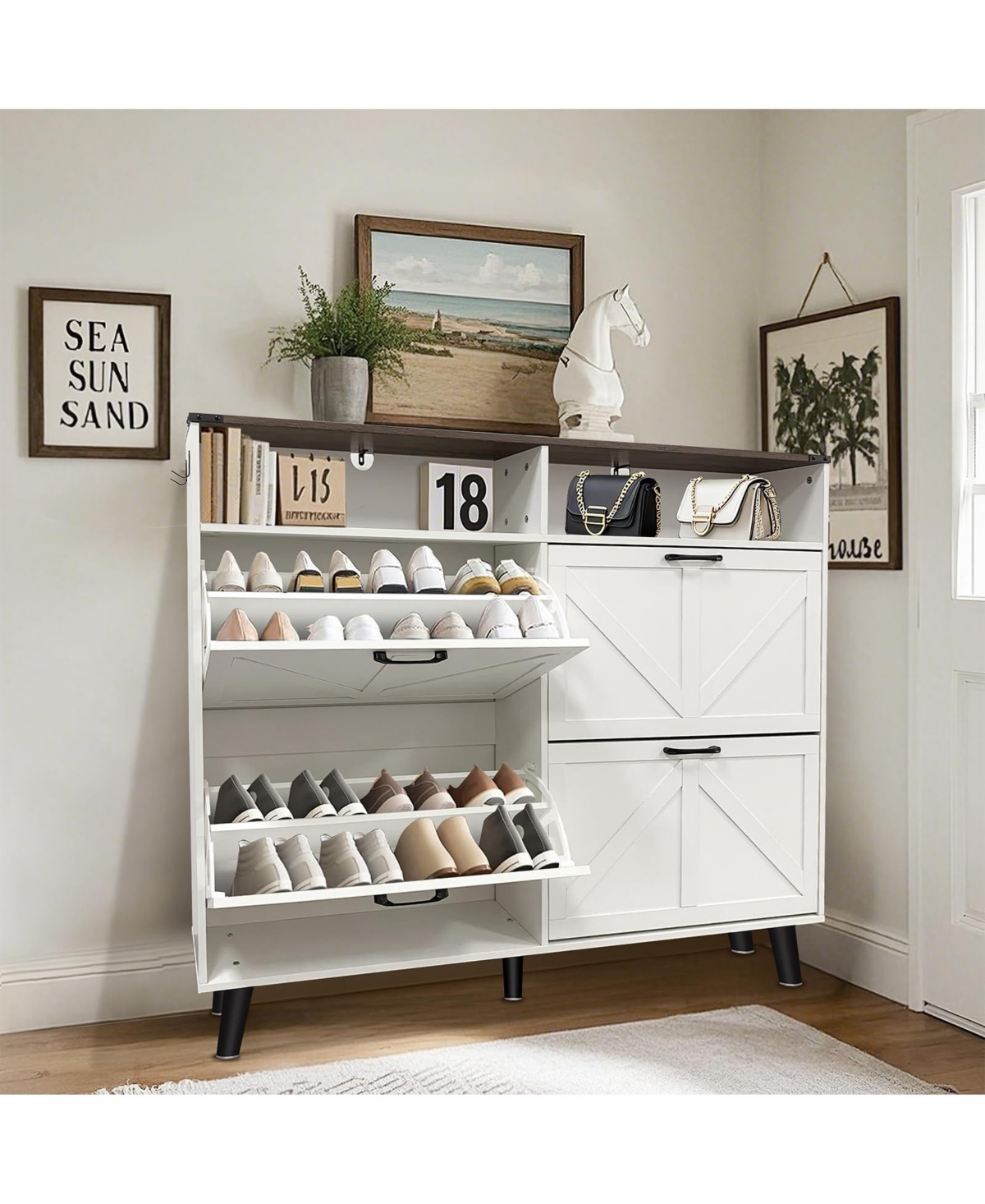 Click here for Homfan Shoe Cabinet with 4 Flip Drawers & Barn Doo... prices