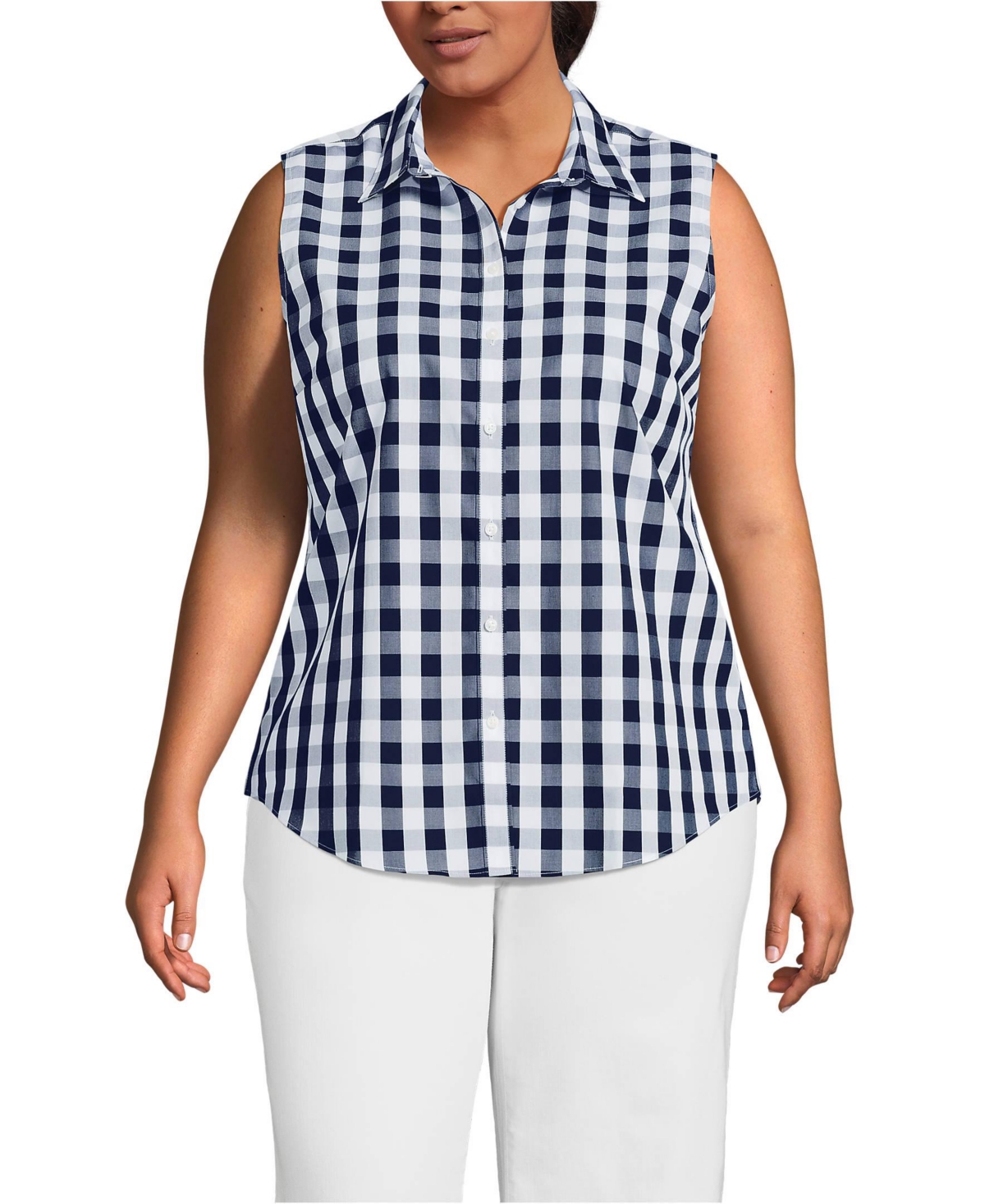 Click here for Lands End Plus Size No Iron Sleeveless Shirt - Dee... prices