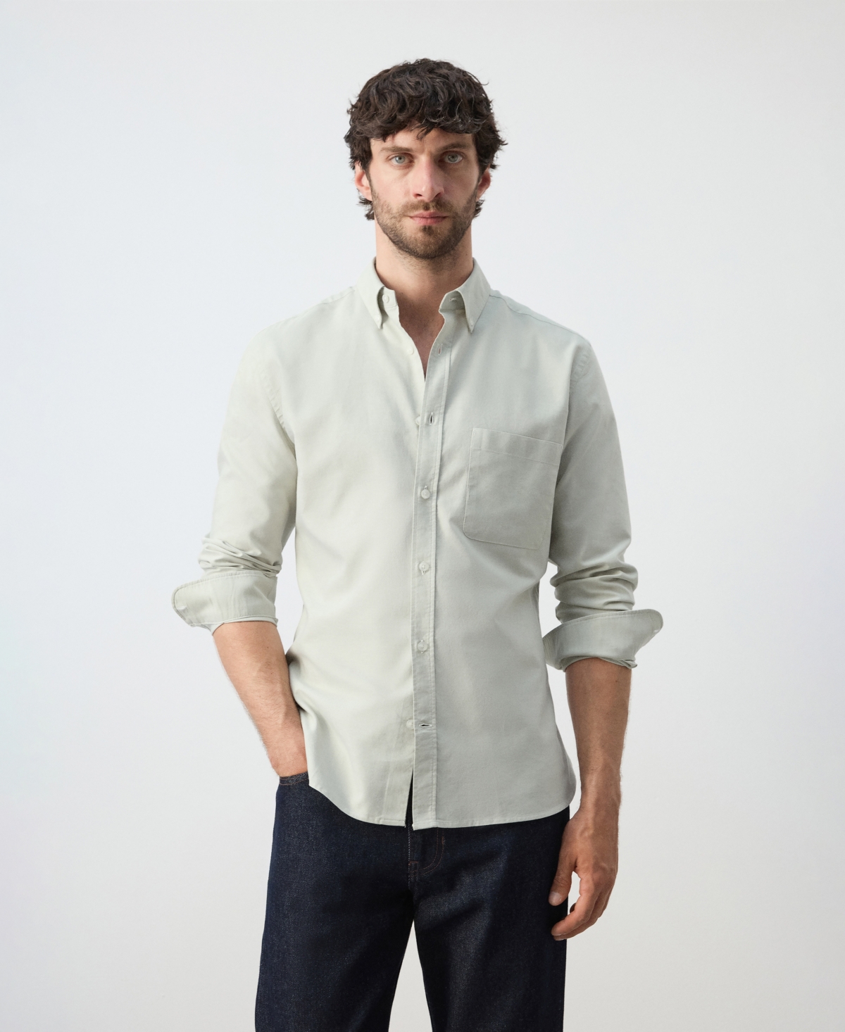 Click here for Mango Mens Cotton Regular-Fit Oxford Shirt - Paste... prices