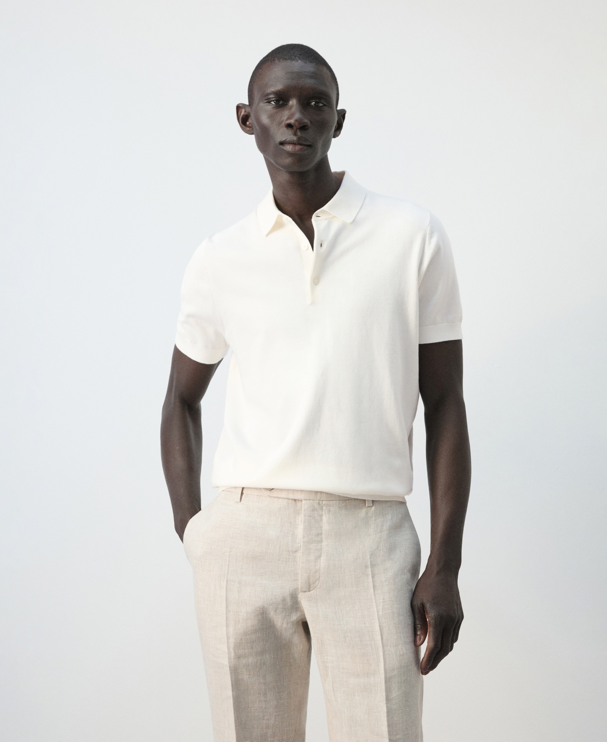 Click here for Mango Mens Cotton Fine-Knit Polo Shirt - Off White prices