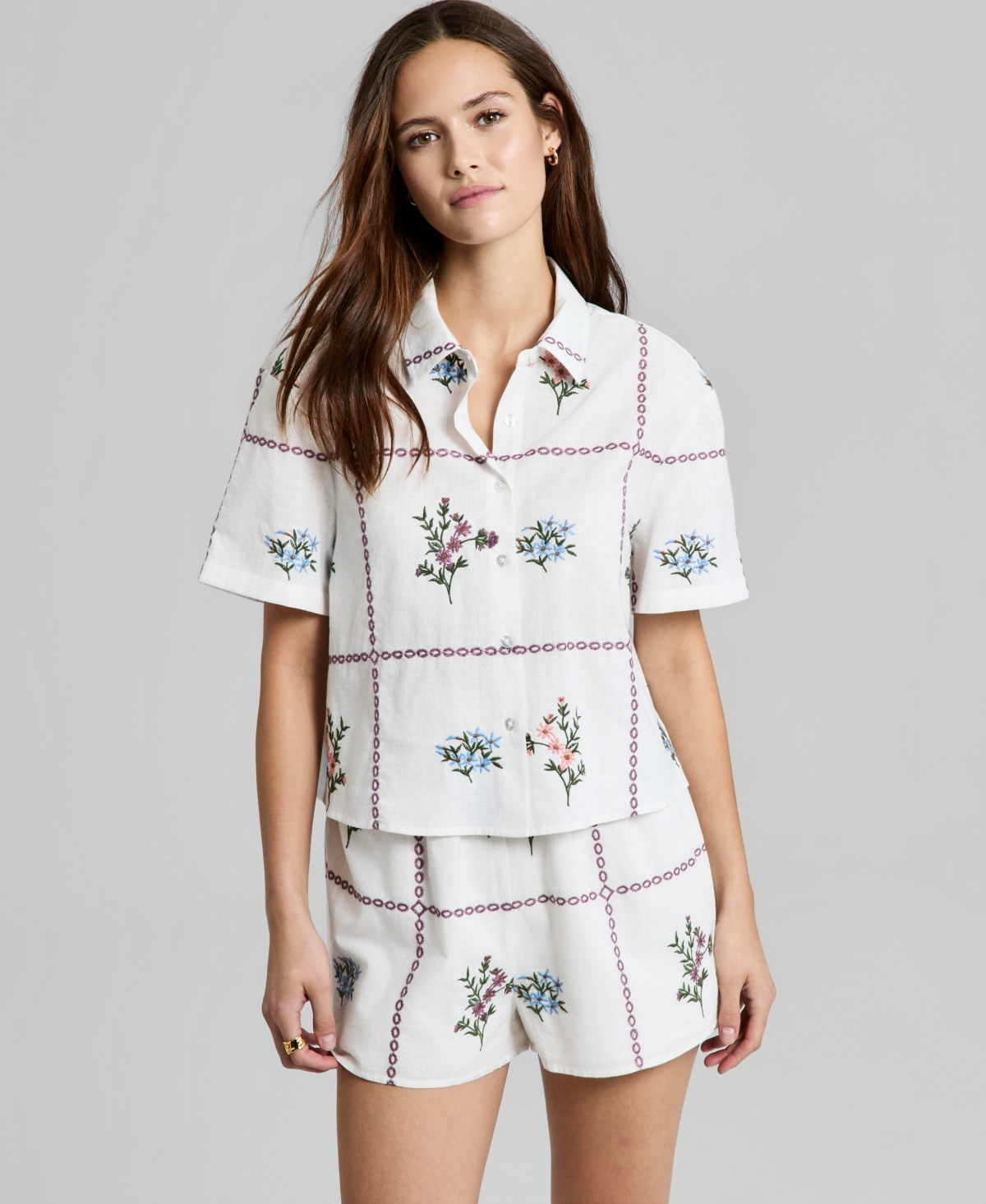 Click here for And Now This Womens Cotton Patchwork Camp Shirt  M... prices