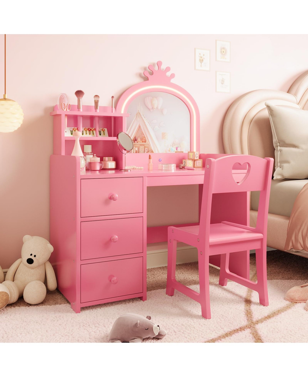 Click here for gaomon Kids 2-in-1 Wooden Princess Vanity Set with... prices