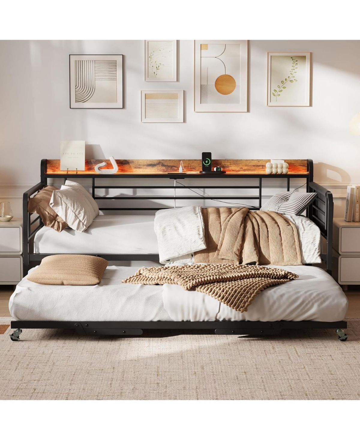 Click here for gaomon Daybed with Trundle  Storage Headboard with... prices