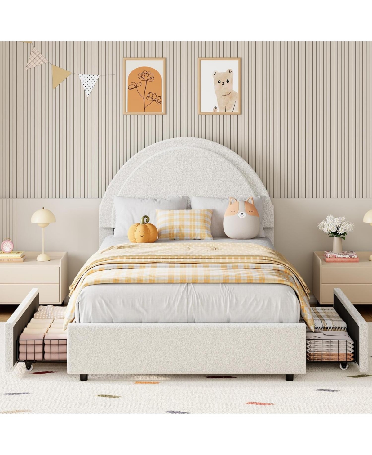 Click here for gaomon Twin Boucle Bed Frame with 2 Drawers Uphols... prices