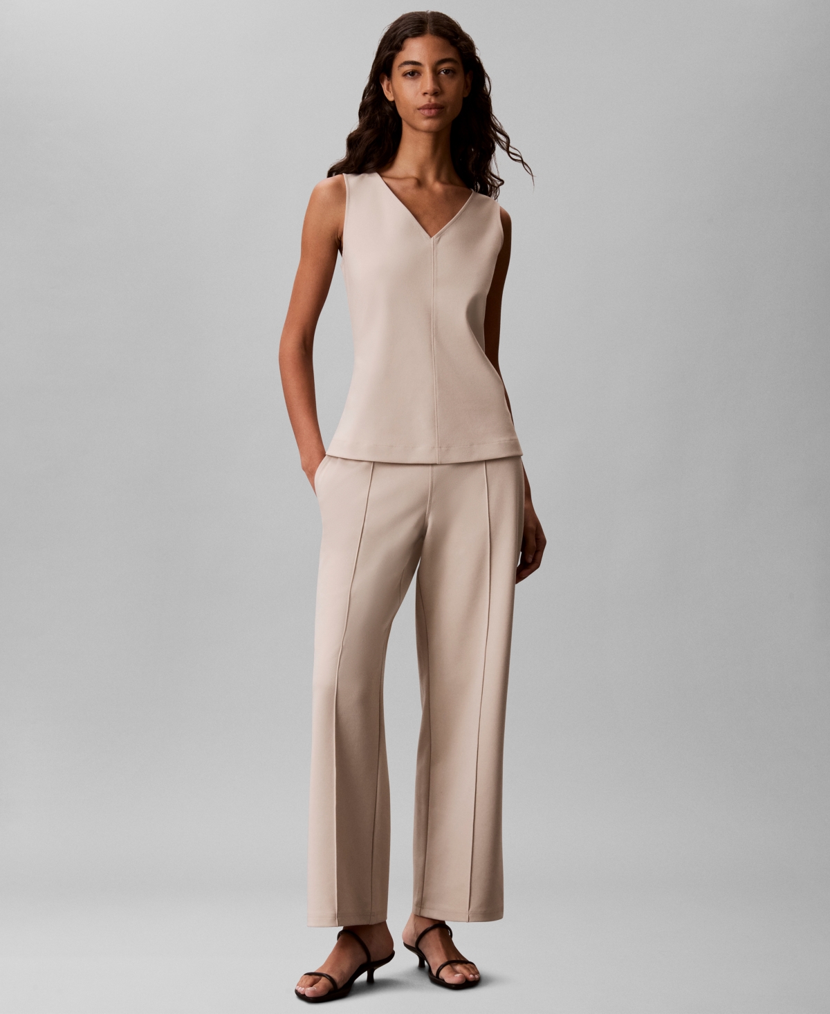 Click here for Calvin Klein Womens Wide-Leg Pull-On Pants - Silve... prices