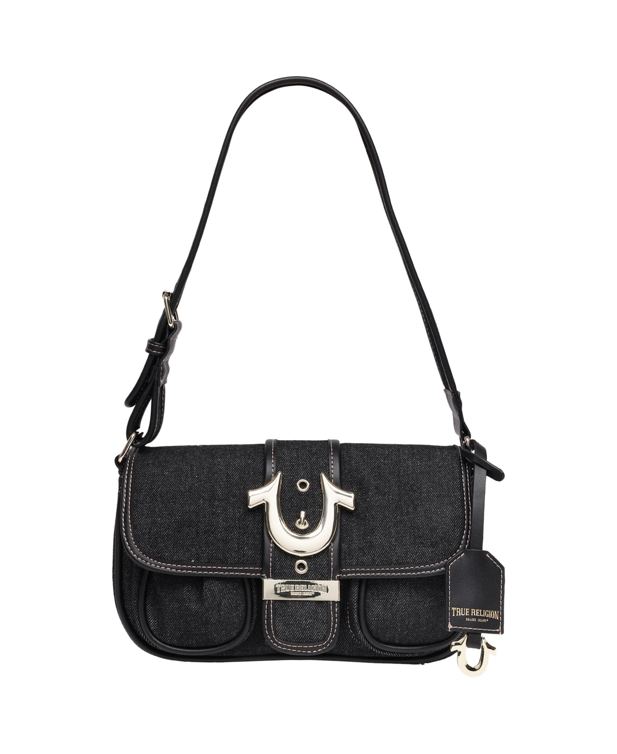 Click here for True Religion Double Pocket Denim Satchel with Hor... prices