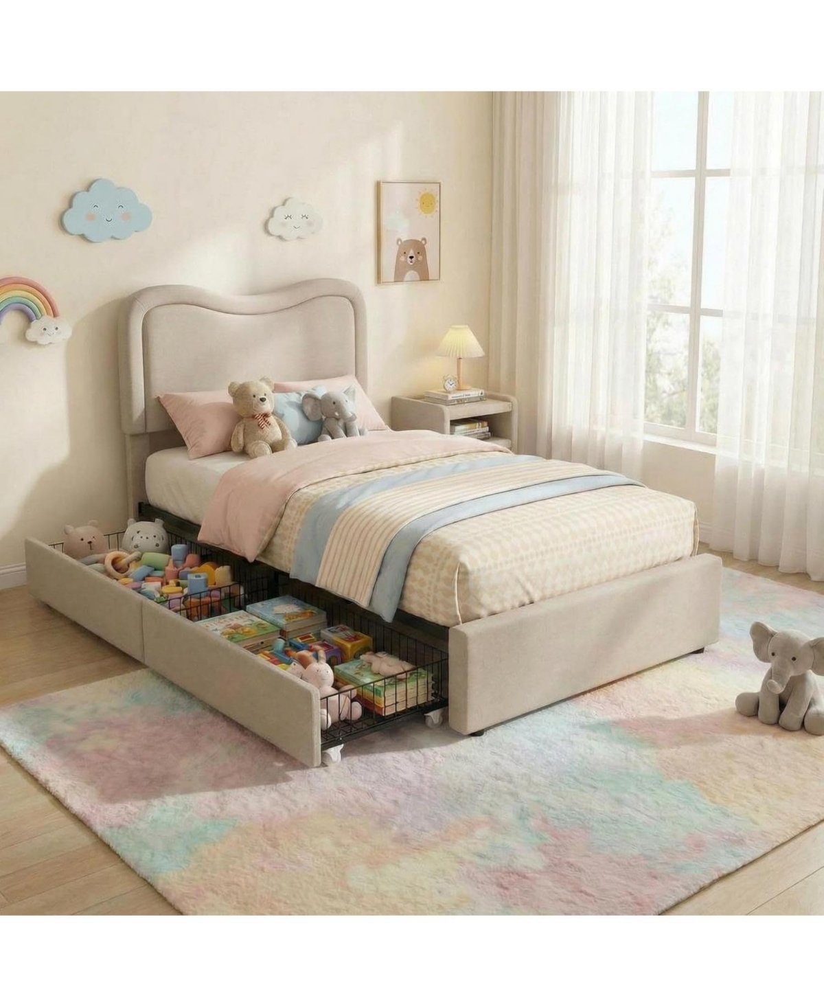 Click here for gaomon Twin Boucle Upholstered Bed with 2 Drawers... prices