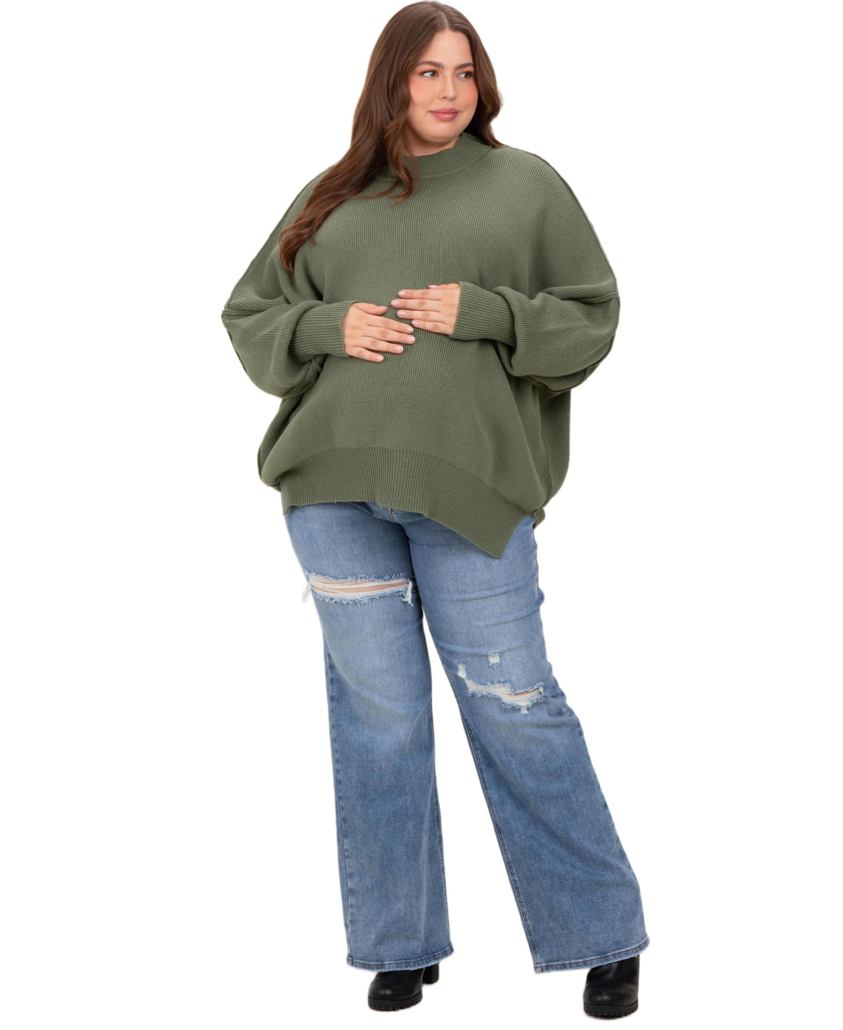 Click here for Pinkblush Plus Size Blue Ripped Knee Wide Leg Jean... prices