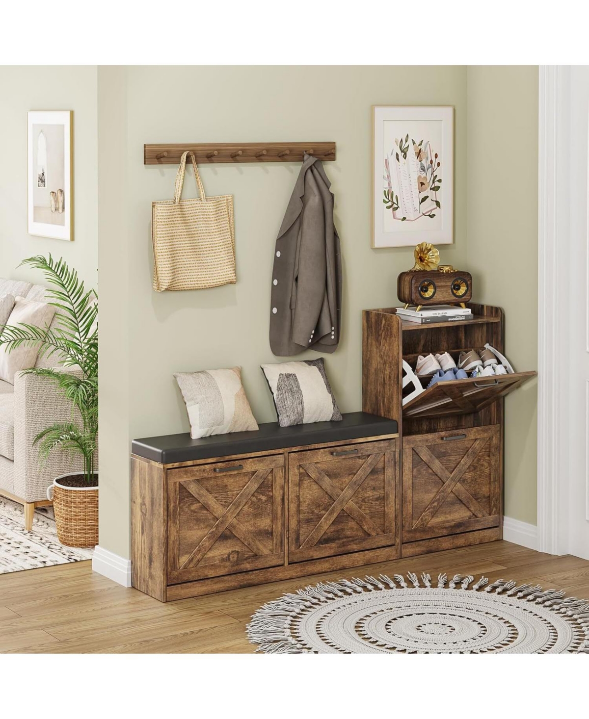 Click here for gaomon Rustic Entryway Shoe Cabinet with Bench  4... prices
