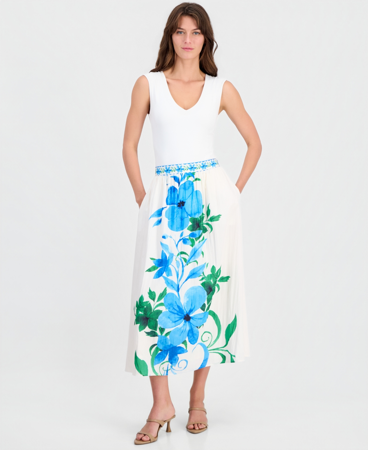 Click here for T Tahari Womens Placed-Floral Pull-On Midi Skirt -... prices