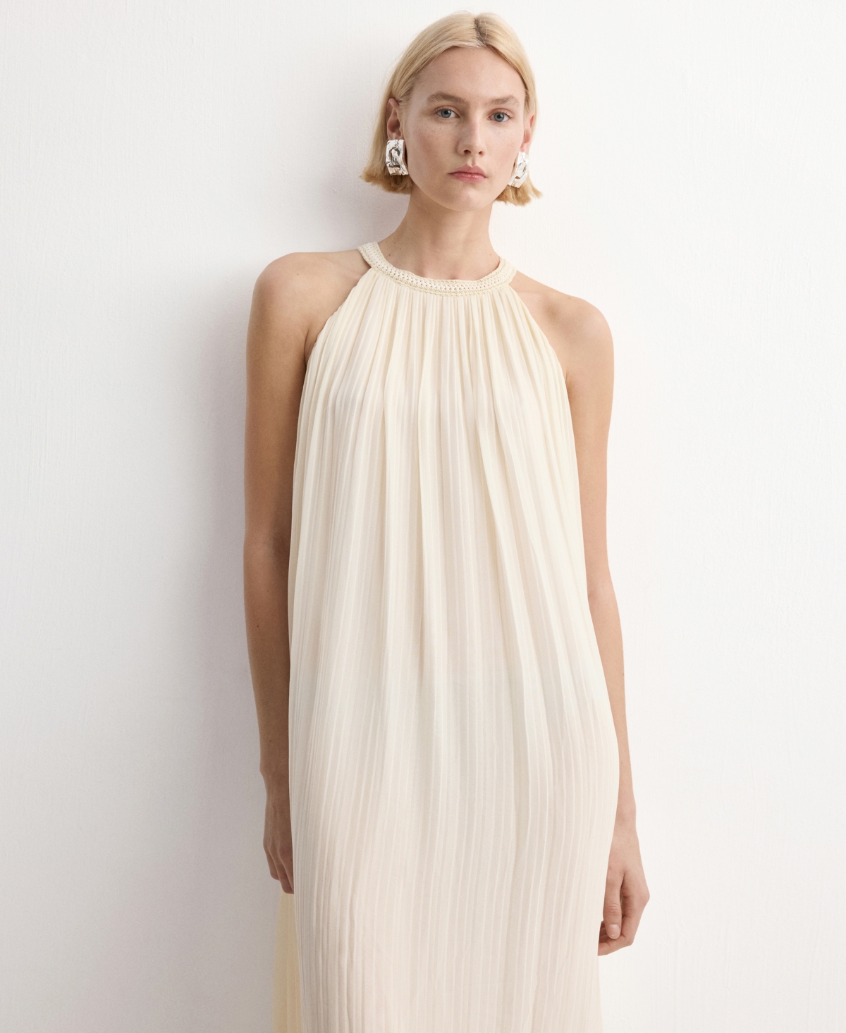 Click here for Mango Womens A-Line Halter-Neck Dress - Ecru prices