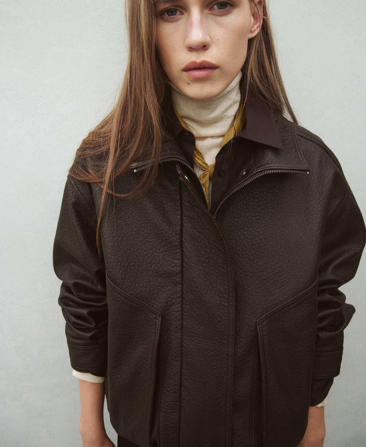 Click here for Mango Womens Oversized Leather Jacket - Brown prices