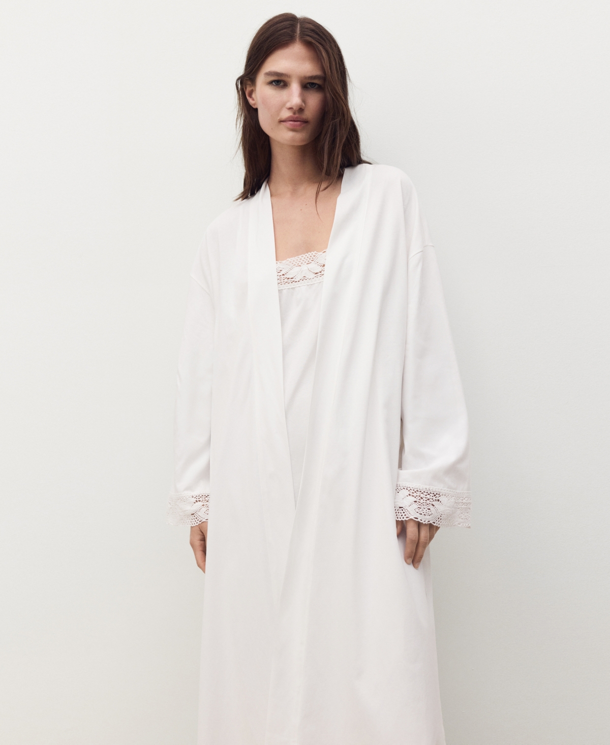 Click here for Mango Womens Lace Cotton Robe - White prices