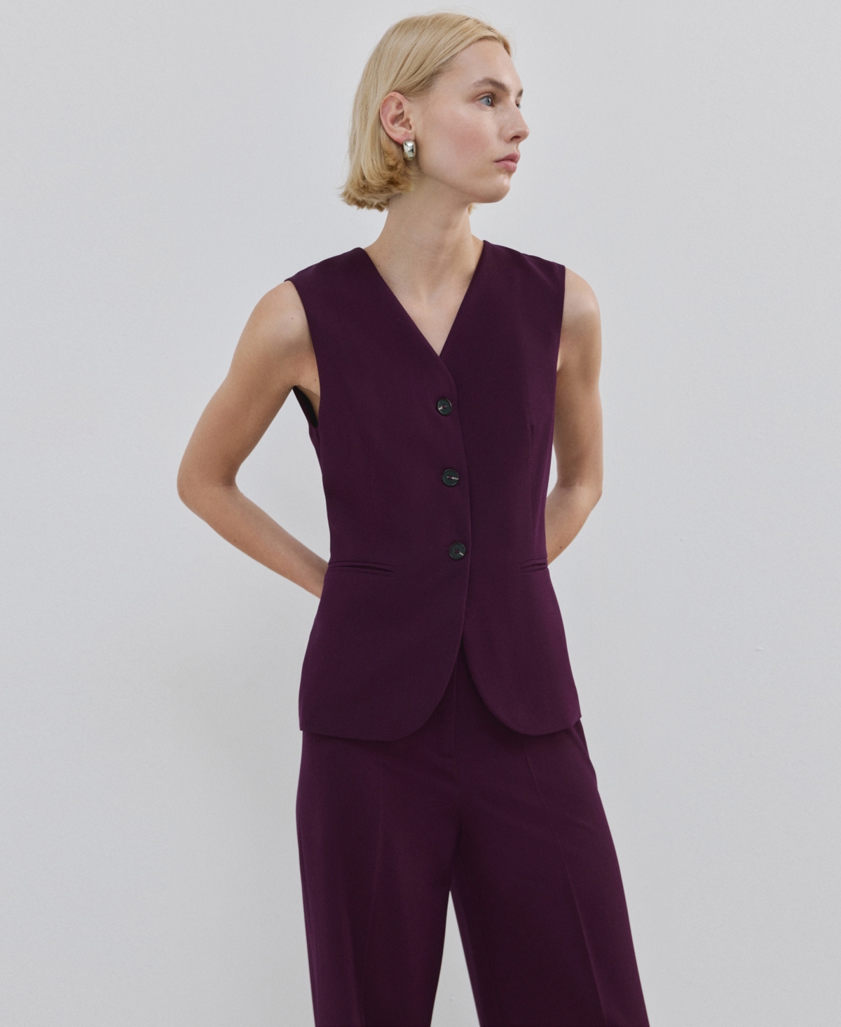 Click here for Mango Womens Long Suit-Style Jumpsuit - Plum prices
