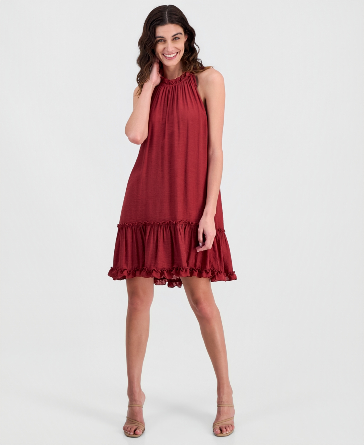 Click here for Robbie Bee Womens Tiered Ruffled-Neck Dress - Terr... prices