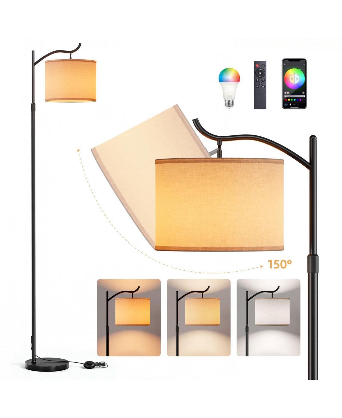Click here for Sugift Modern 3-Head Adjustable Floor Lamp with In... prices