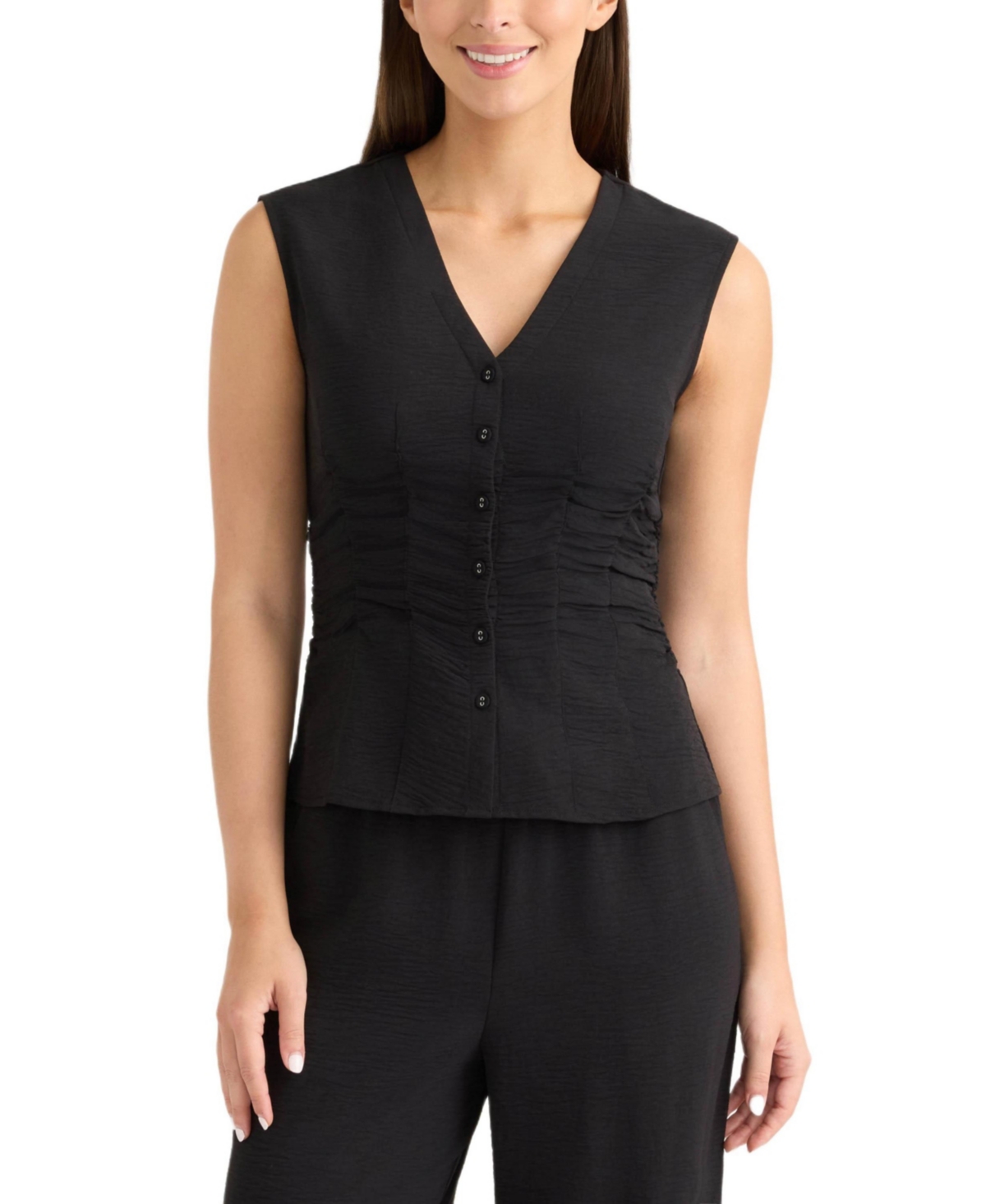 Click here for Ellen Tracy Womens Sleeveless Gathered Top - Black prices