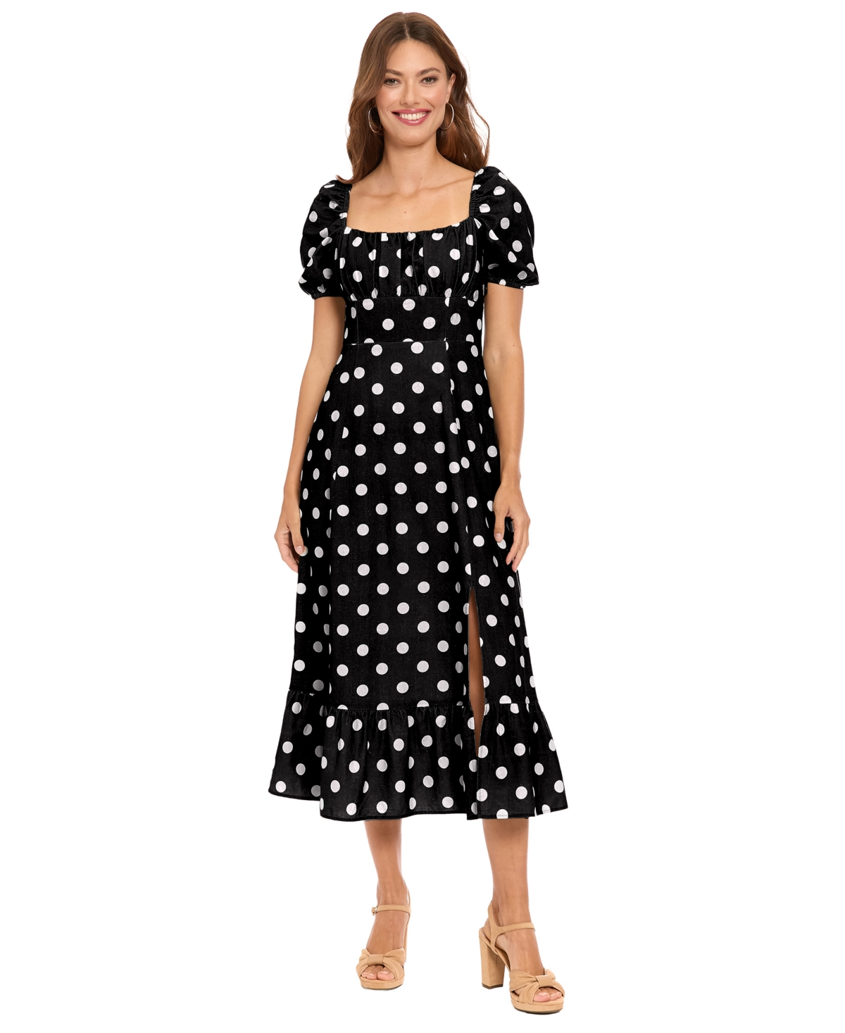 Click here for London Times Womens Polka Dot Square Neck Midi Dre... prices