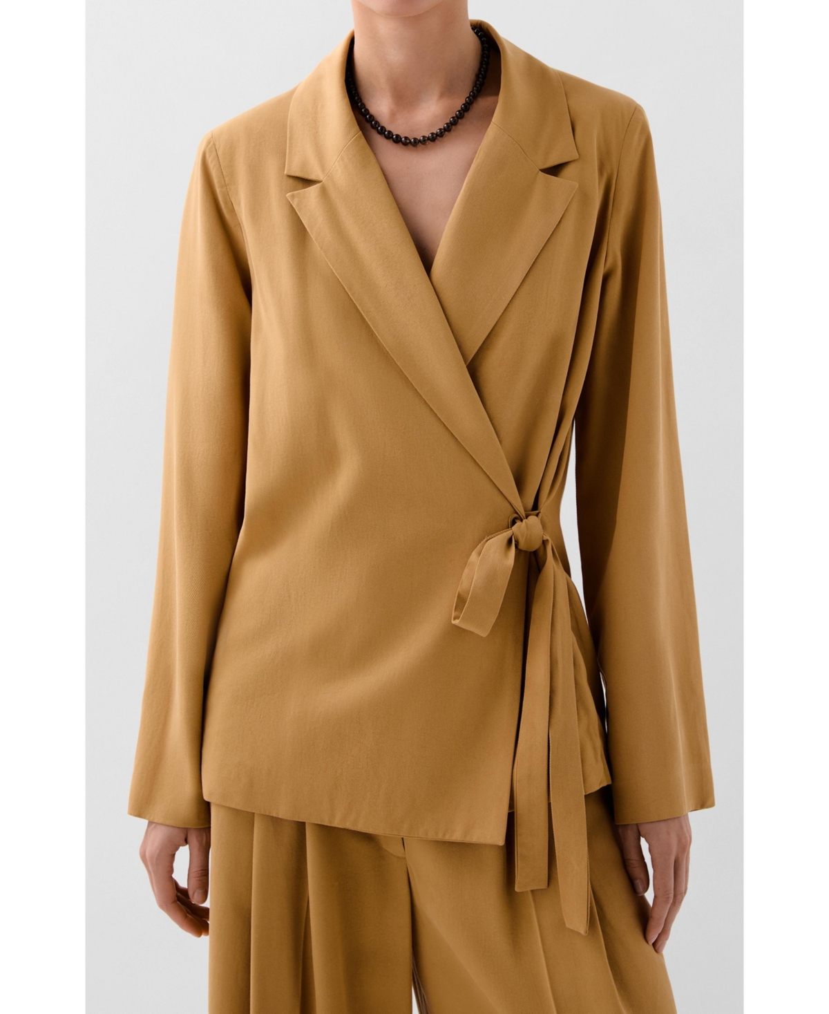 Click here for Scalpers Womens Tencel Belt Blazer - Beige prices