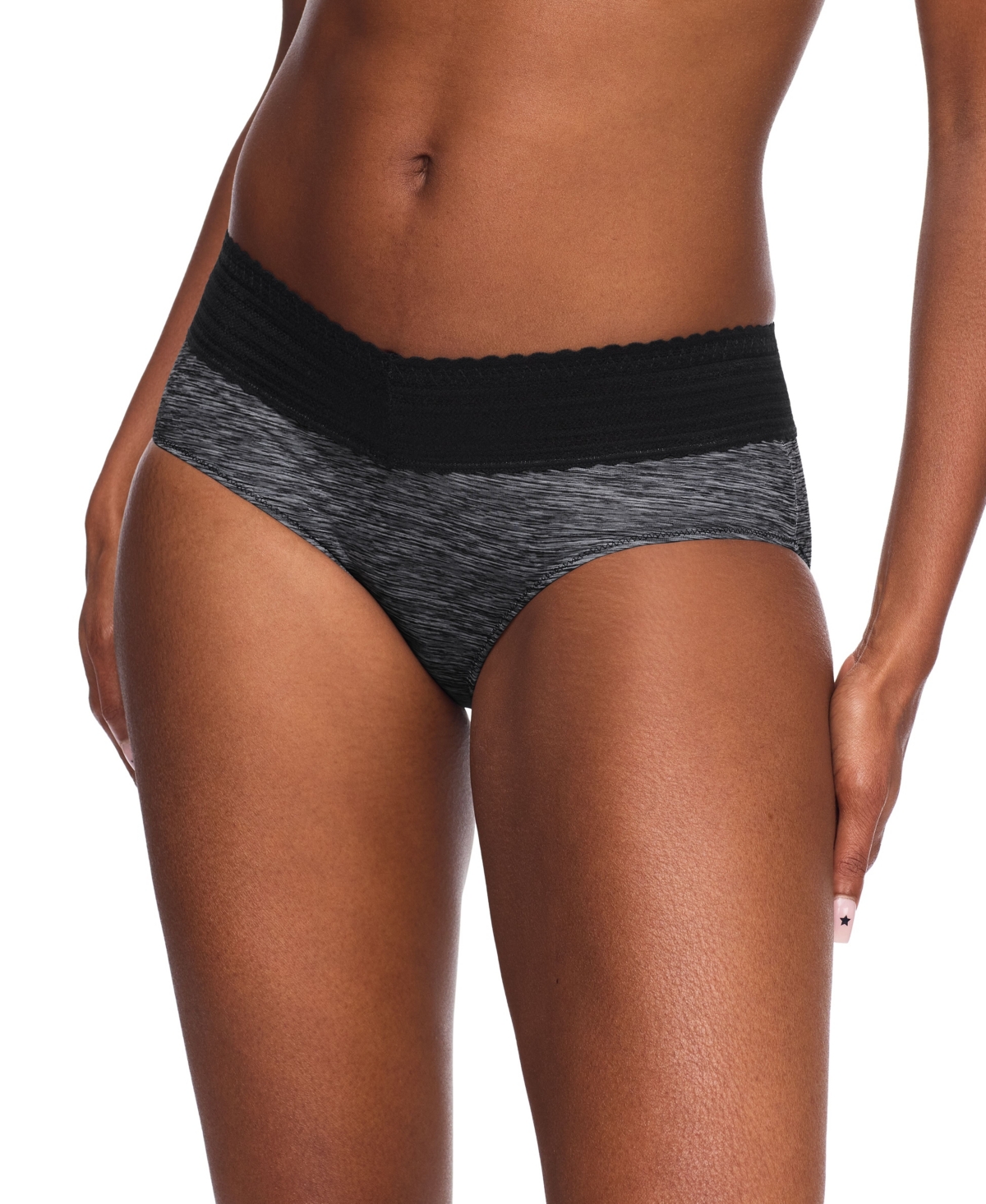 Warners No Pinching No Problems Lace Hipster Underwear 5609J - Charcoal Heather Print