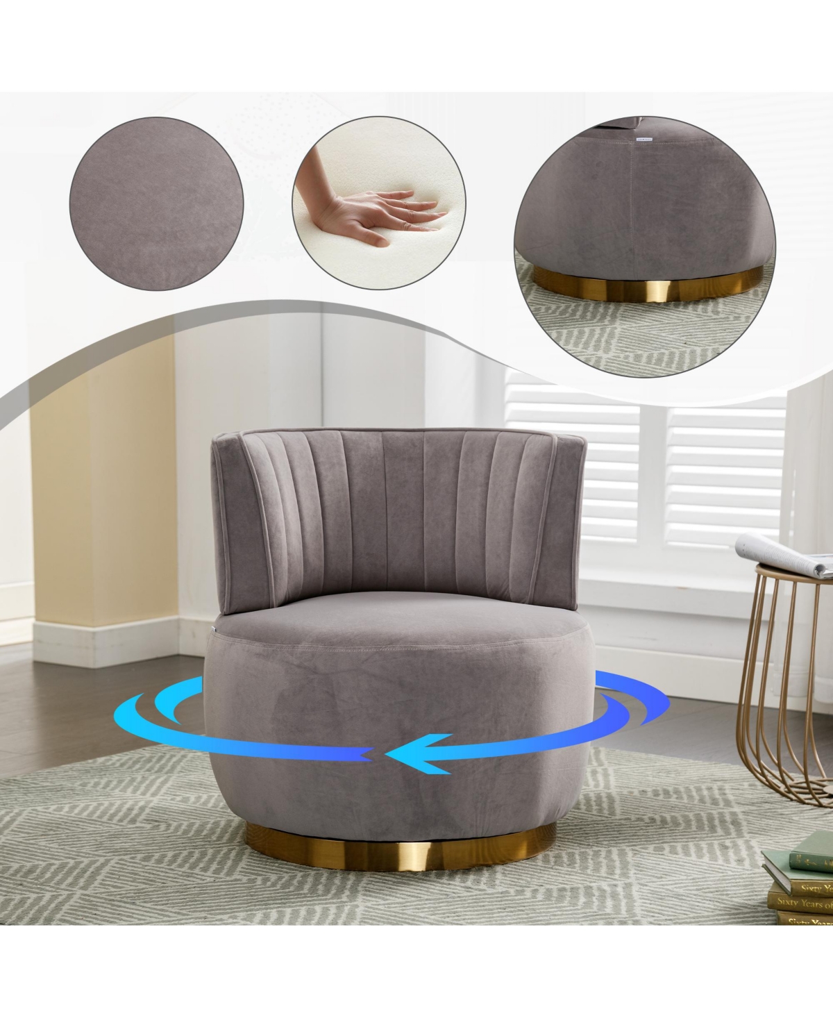 Click here for Rainsken Velvet Swivel Barrel Chair - Modern Uphol... prices