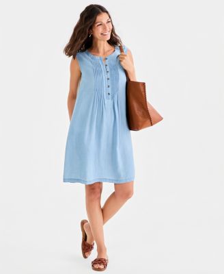 Click here for Style Co Womens Chambray Sleeveless Pintuck Dress... prices