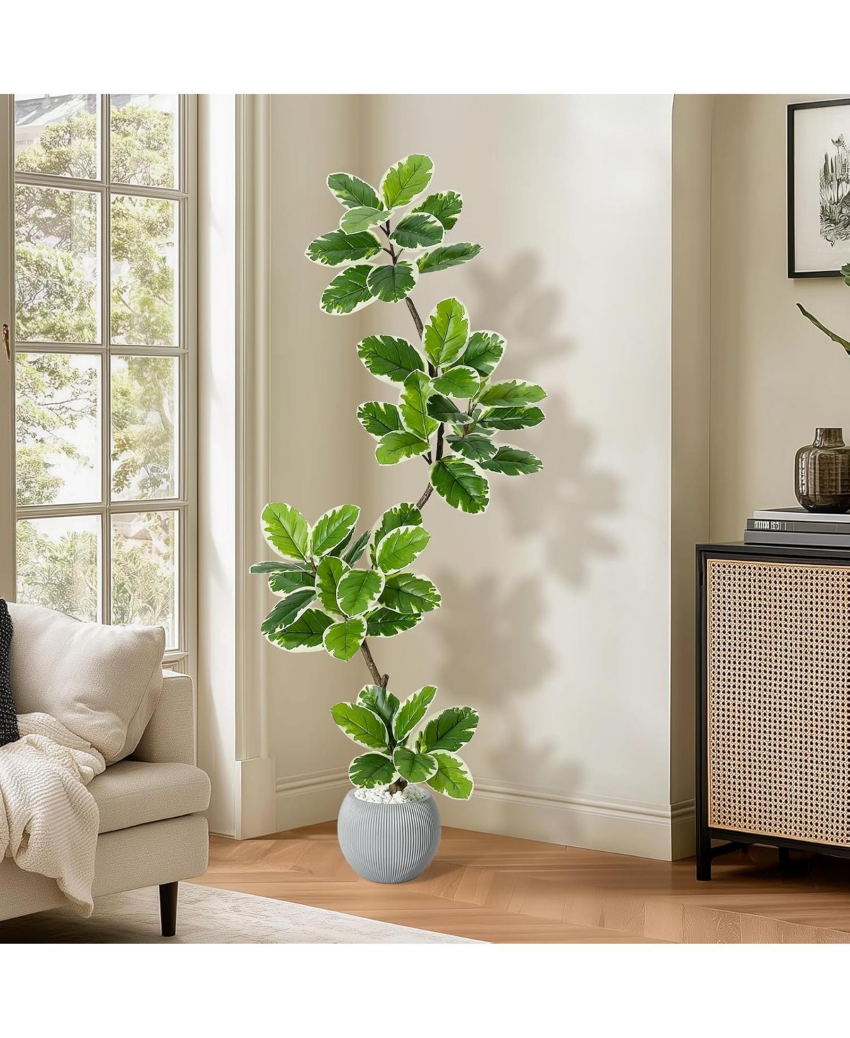 Click here for 5 ft Fiddle Leaf Fig Tree Faux Tall Plant with Sph... prices