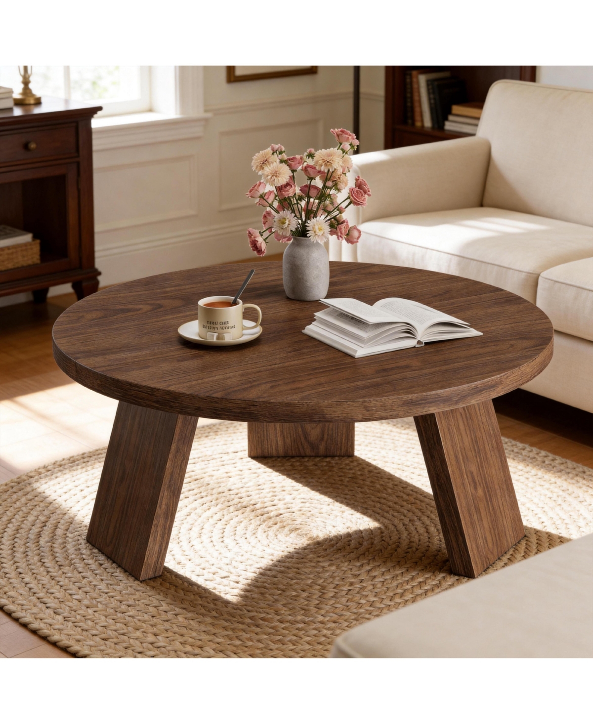Click here for gaomon Round Wood Coffee Tables for Living Room Ci... prices
