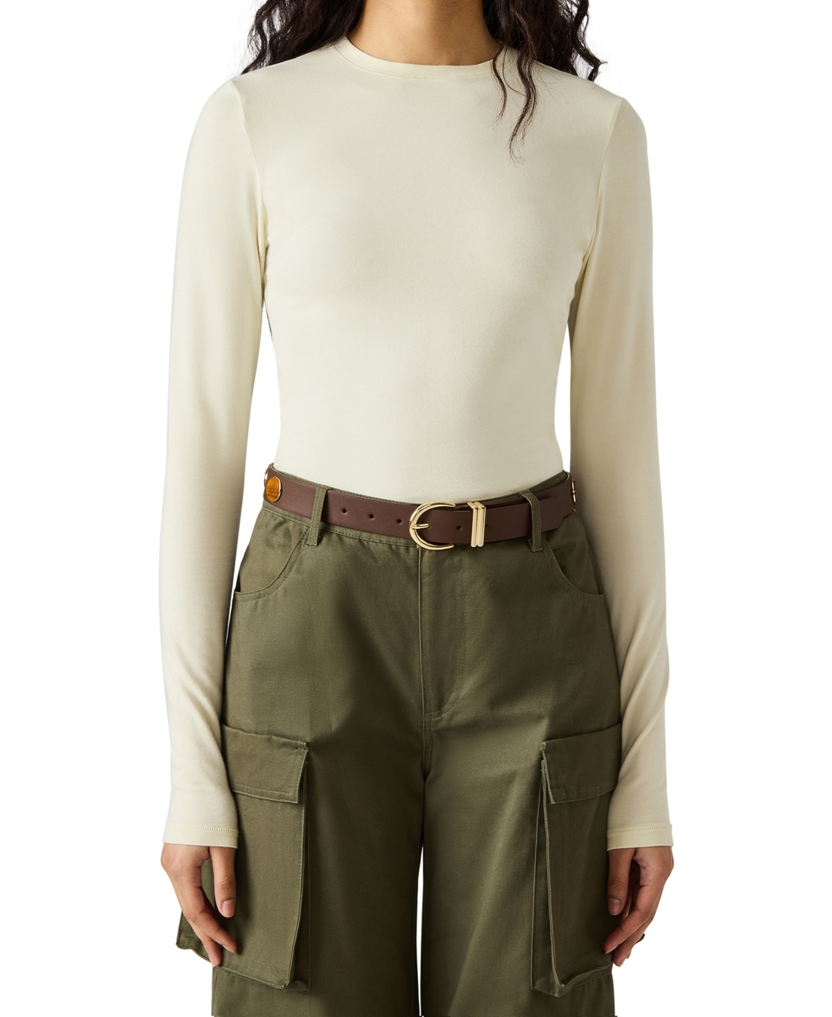 Click here for Steve Madden Polyurethane Resin Stud Belt - Chocol... prices