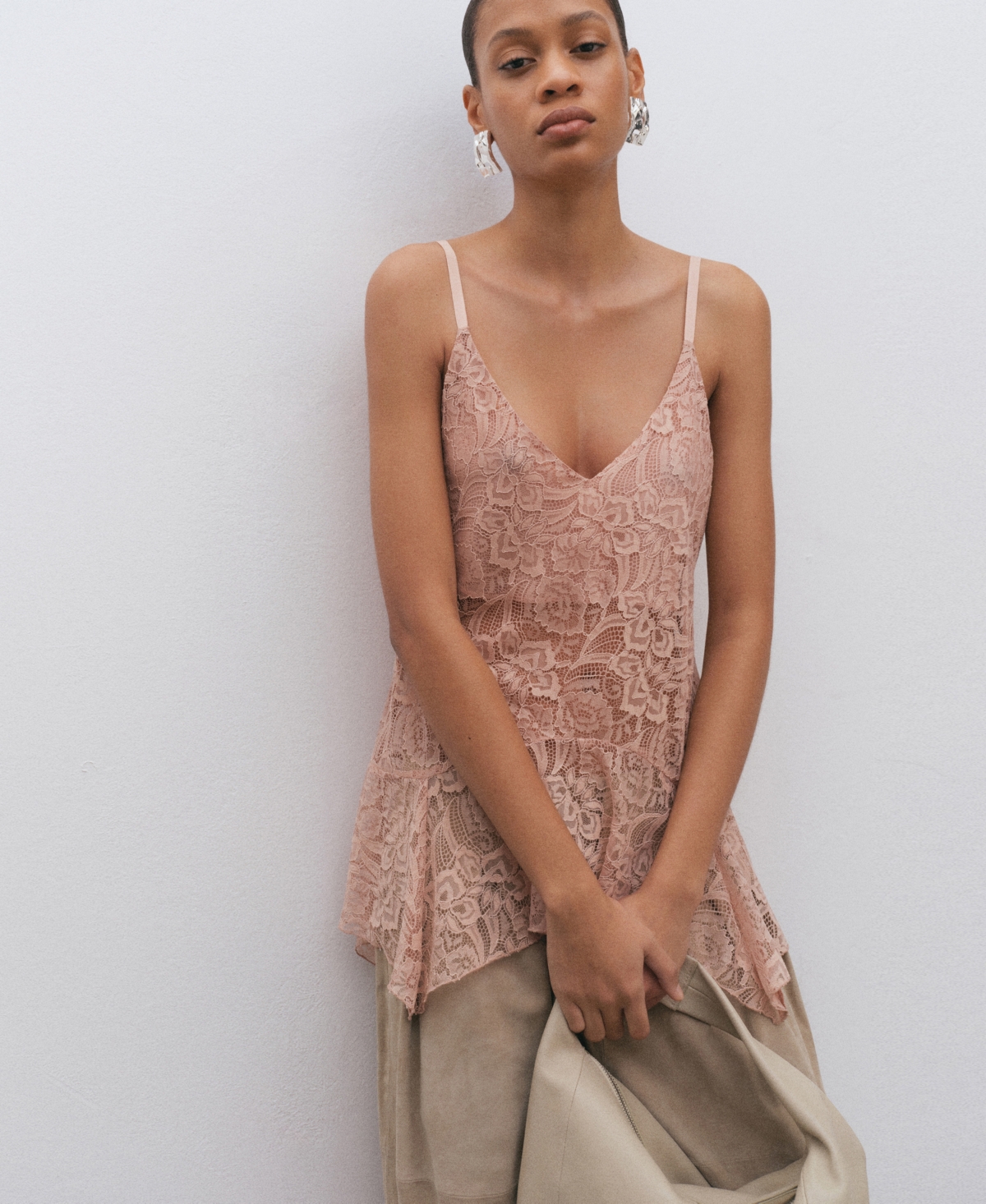 Click here for Mango Womens Ruffles Lace Top - Pastel Pink prices