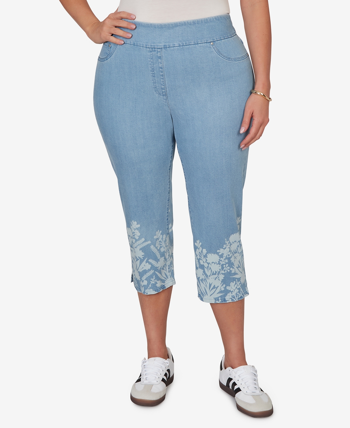 Click here for Ruby Rd. Plus Size Printed Hem Denim Capri Pants -... prices