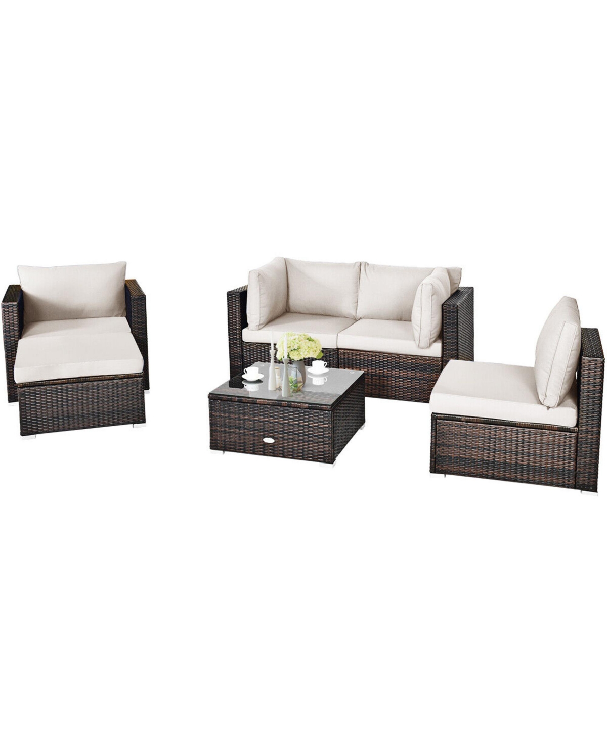 Click here for Gymax 6PCS Patio Conversation Set Rattan Sectional... prices