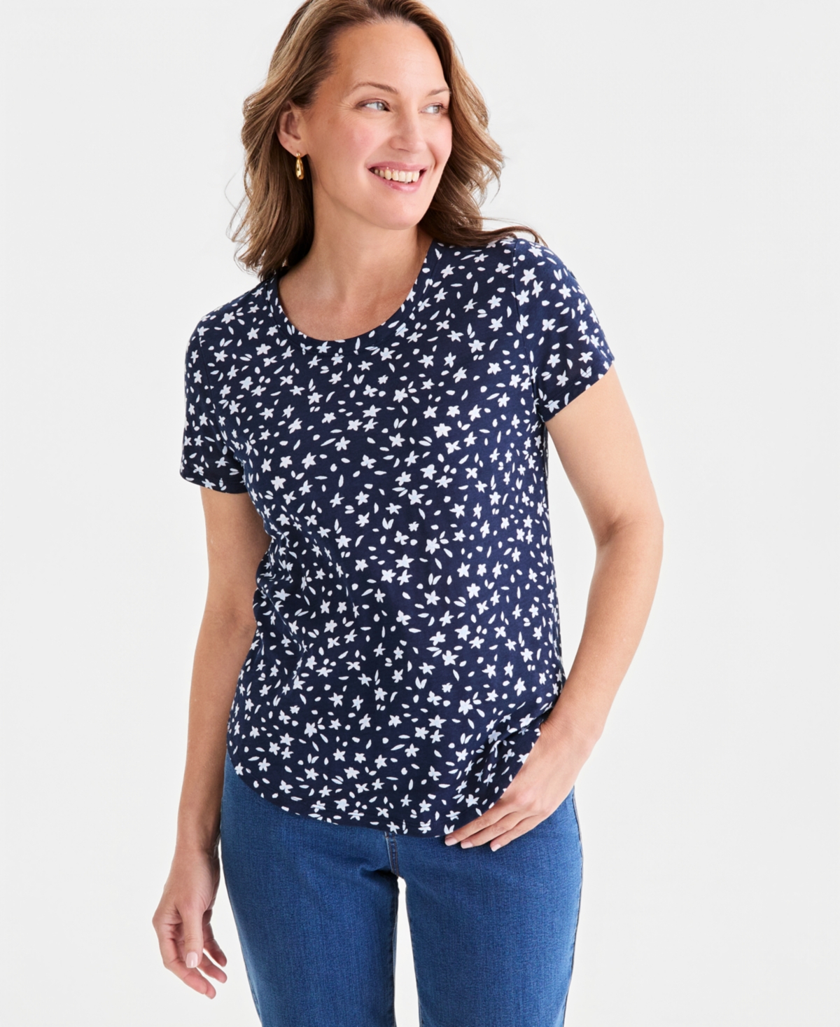 Click here for Style & Co Petite Short-Sleeve Ditsy Print Crewnec... prices