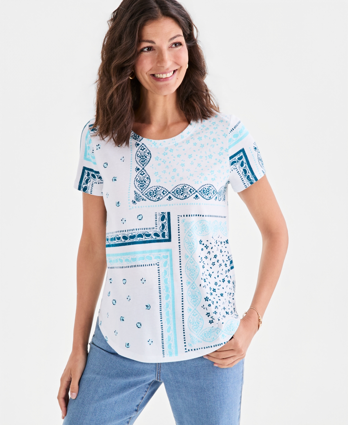 Click here for Style & Co Womens Printed Short-Sleeve Crewneck T-... prices