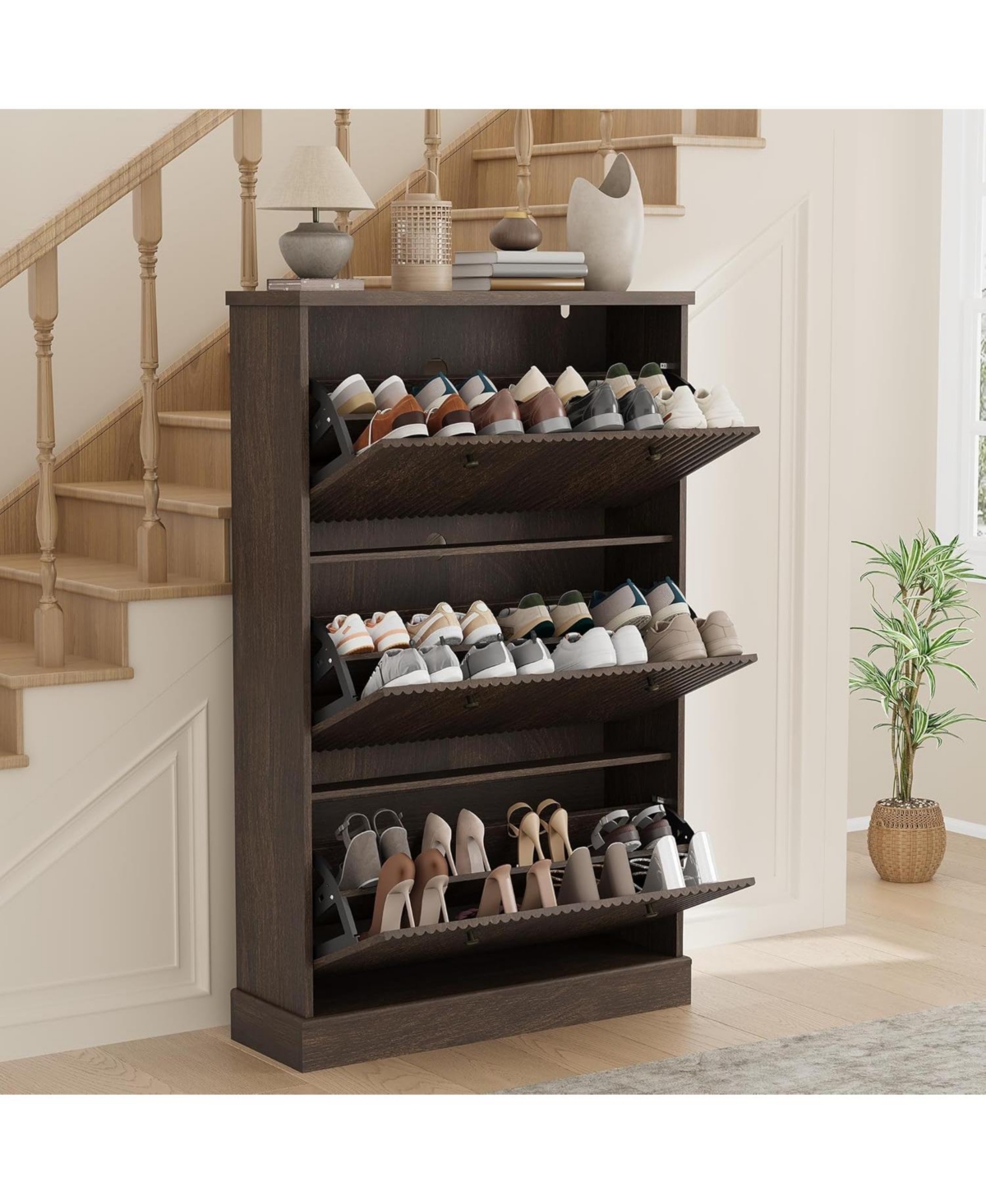 Click here for Homfan Fluted Shoe Cabinet Storage with 3 Flip Dra... prices