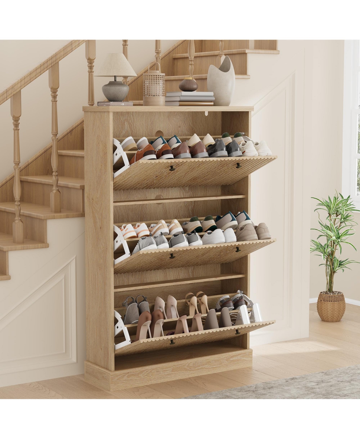 Click here for Homfan Fluted Shoe Cabinet Storage with 3 Flip Dra... prices