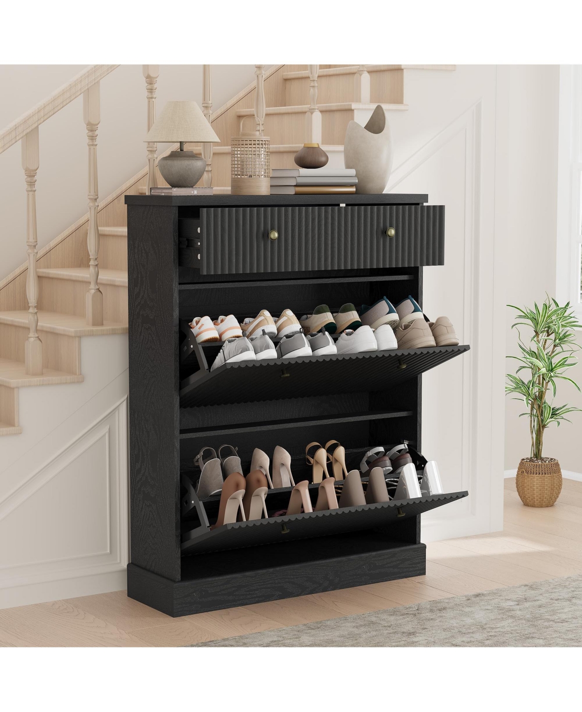 Click here for Homfan Fluted Shoe Storage Cabinet with 2 Flip Dra... prices